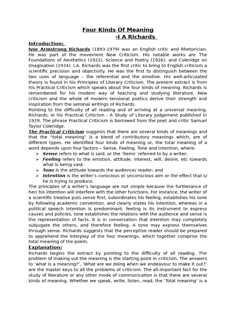 Four Kinds of Meaning by Richards | PDF | Attitude (Psychology) | Intention