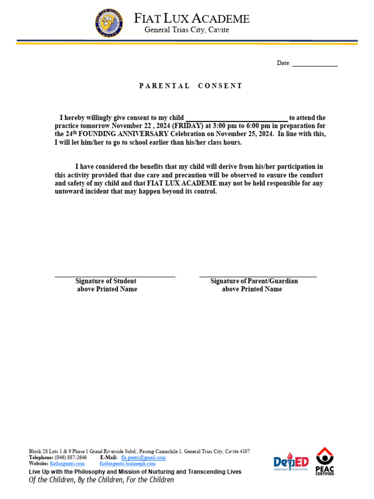 Parental Consent Form for Event | PDF