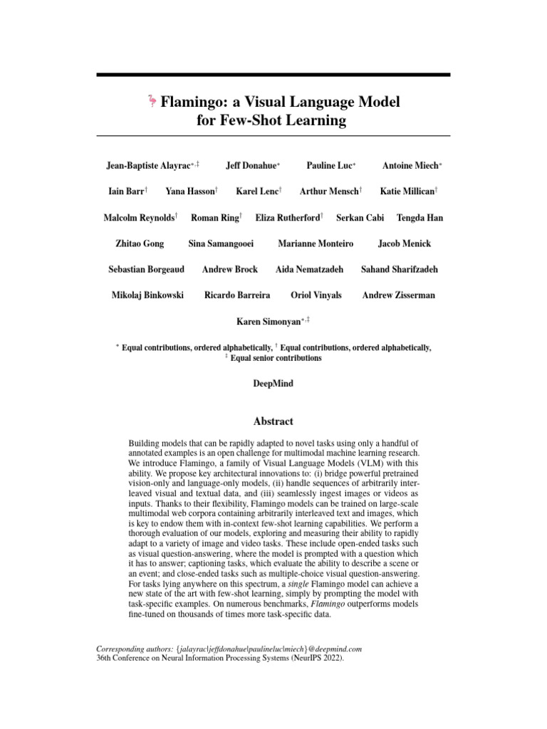 NeurIPS 2022 Flamingo A Visual Language Model For Few Shot Learning Paper Conference | PDF ...