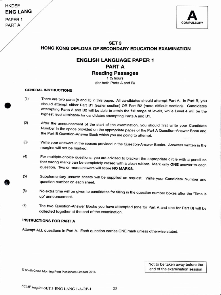 SCMP HKDSE English Language Exam Set 3 | PDF