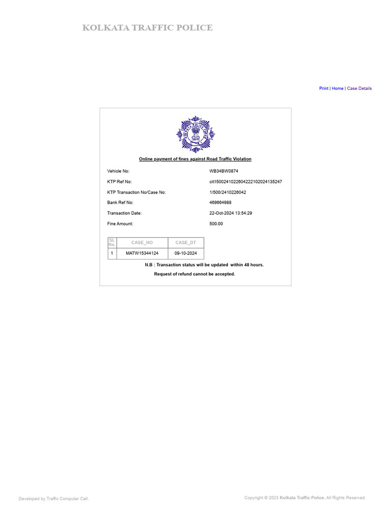 Kolkata Traffic Police Case Details | PDF