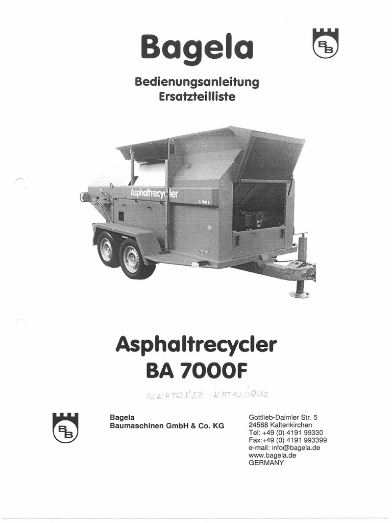 Bagela BA7000F Operating Instructions Spare Parts List | PDF