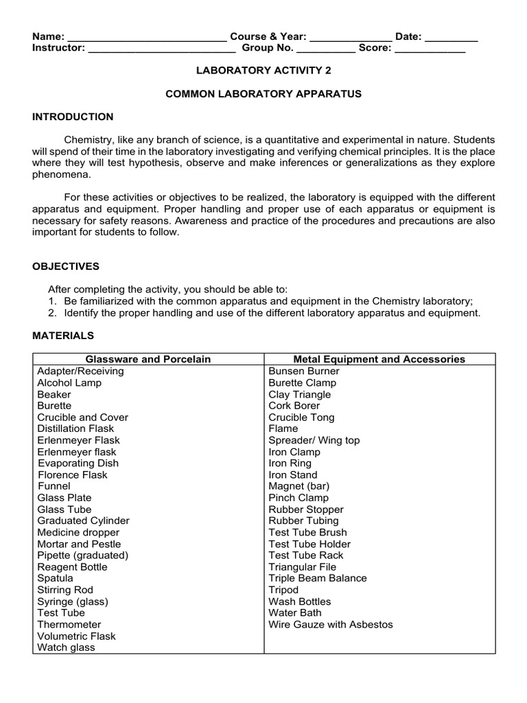 Laboratory Activity 2 Apparatuses | PDF