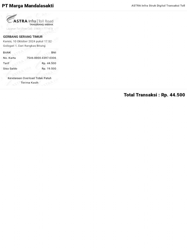 ASTRA Infra Struk Digital Transaksi Toll - 20241013175155 | PDF