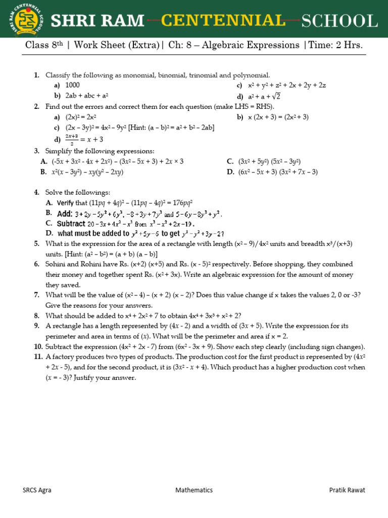 Ch_8_AEI_Work_Sheet (1) | PDF | Area | Algebra
