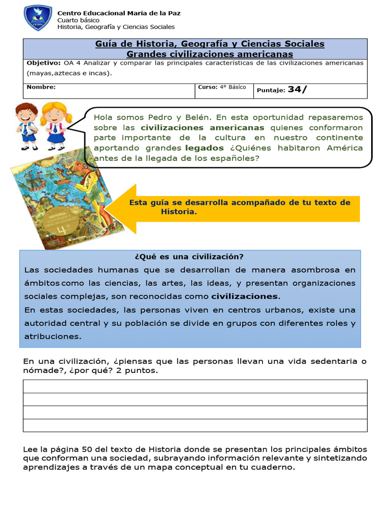 Guía Cuarto Historia Civilizaciones | PDF | Civilización | Sociedad