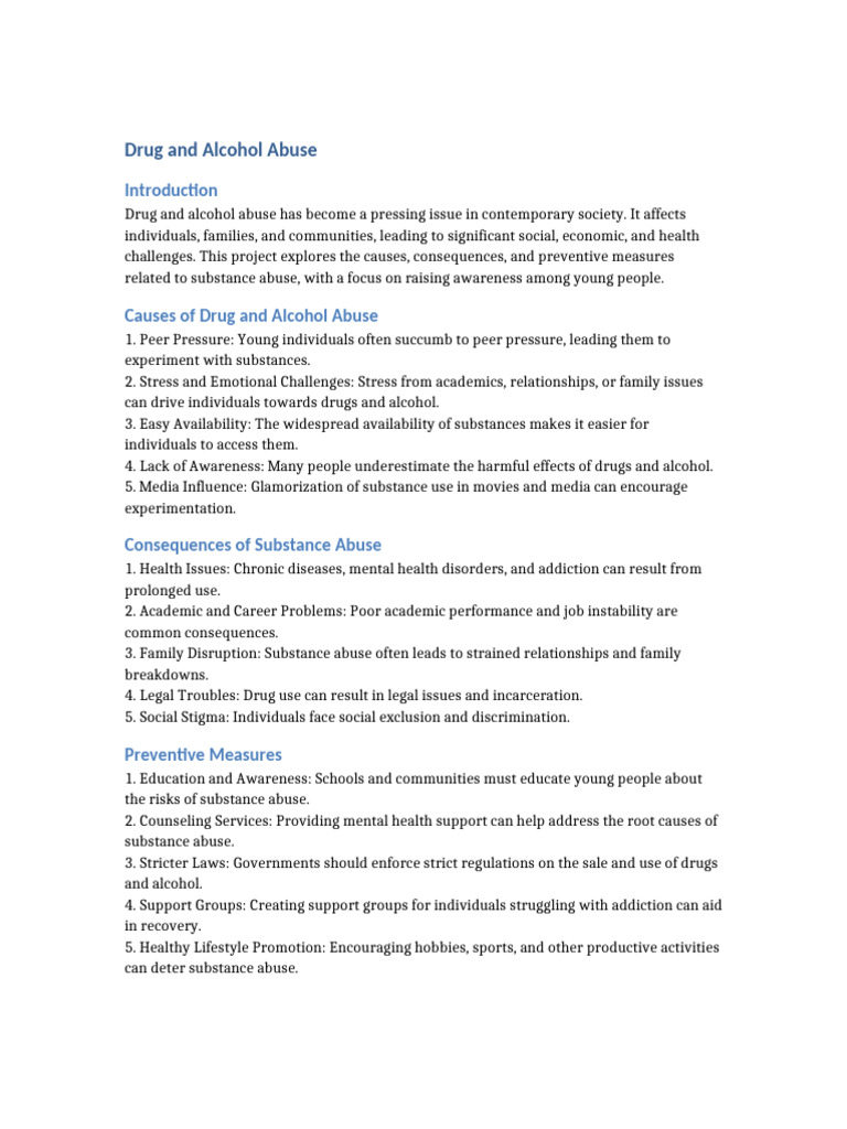 Drug and Alcohol Abuse Project Class 12 | PDF | Substance Abuse ...