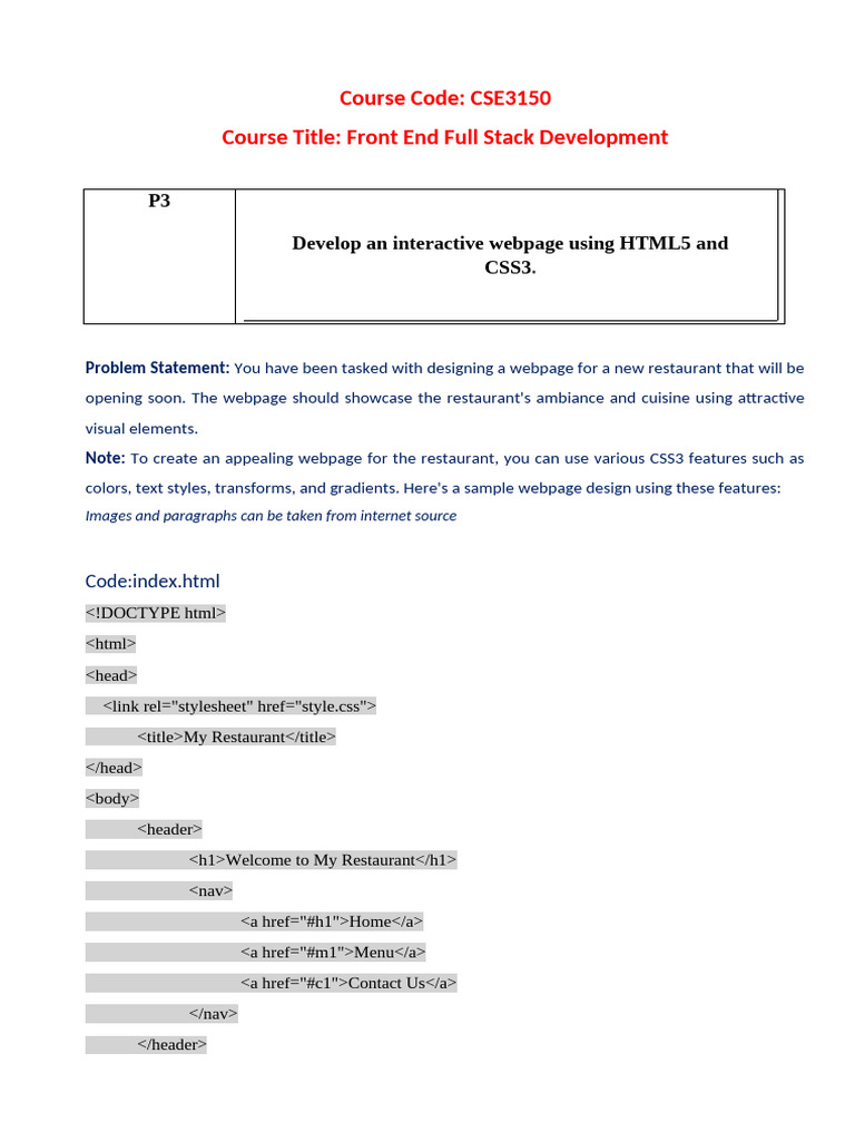 Lab Sheet 3 - Interactive Webpage Using HTML5 and CSS3 - Resturant | PDF | Hamburgers | Foods