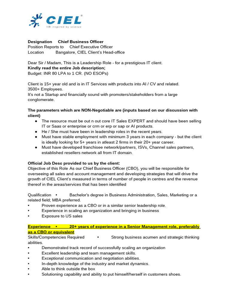 Designation Chief Business Officer | PDF | Competitive Advantage | Business