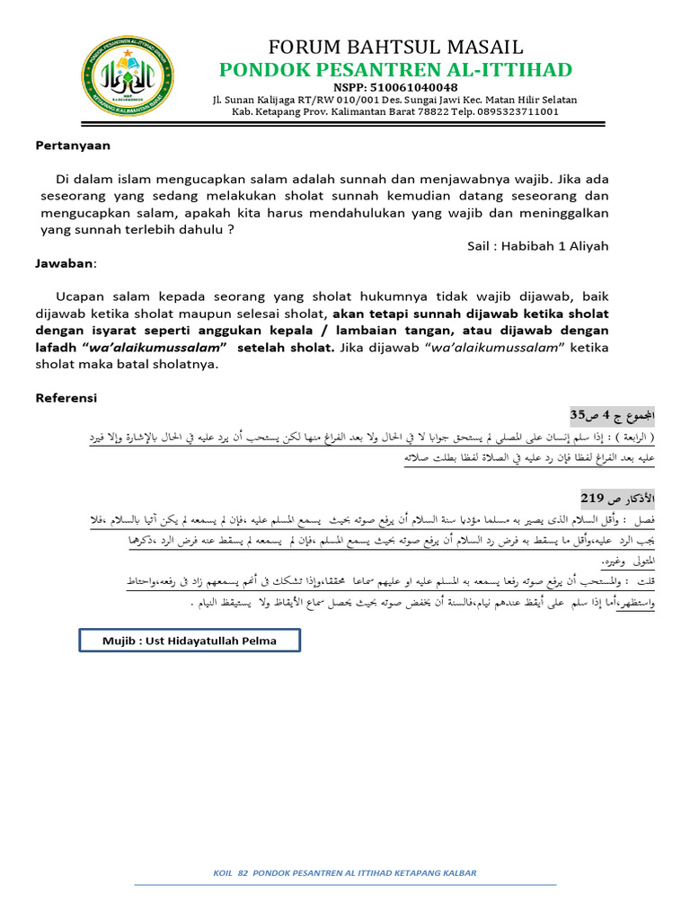 82.menjawab Salam Saat Sholat | PDF