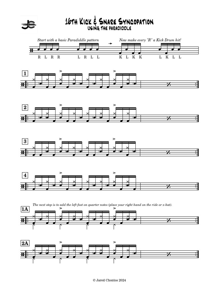 16th Kick Snare Syncopation | PDF | Drumming | Percussion Instruments