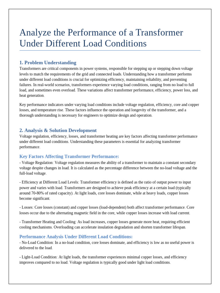 Transformer Performance Under Different Load Conditions | PDF | Transformer | Physical Quantities