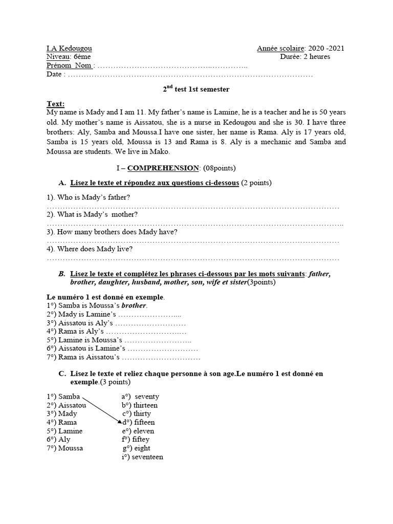 Devoir D'angalis 6ème | PDF