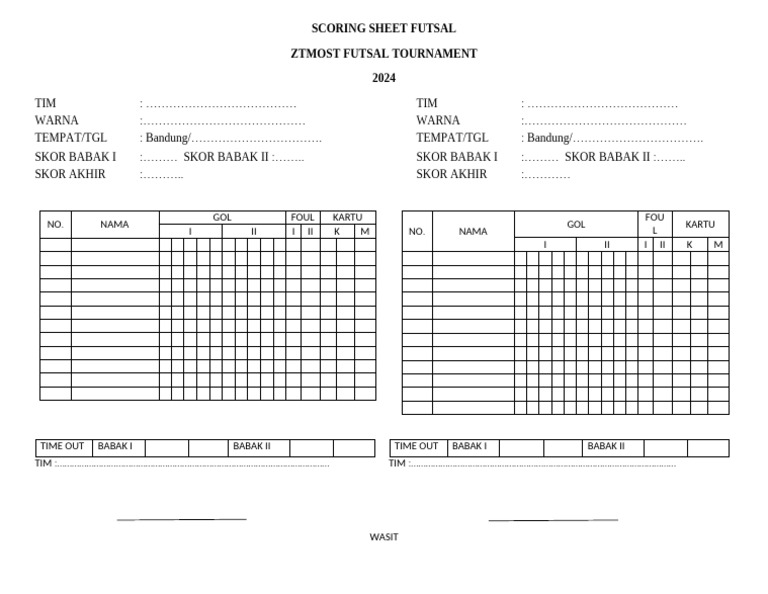 Lembar Skor Turnamen Futsal 2024 | PDF