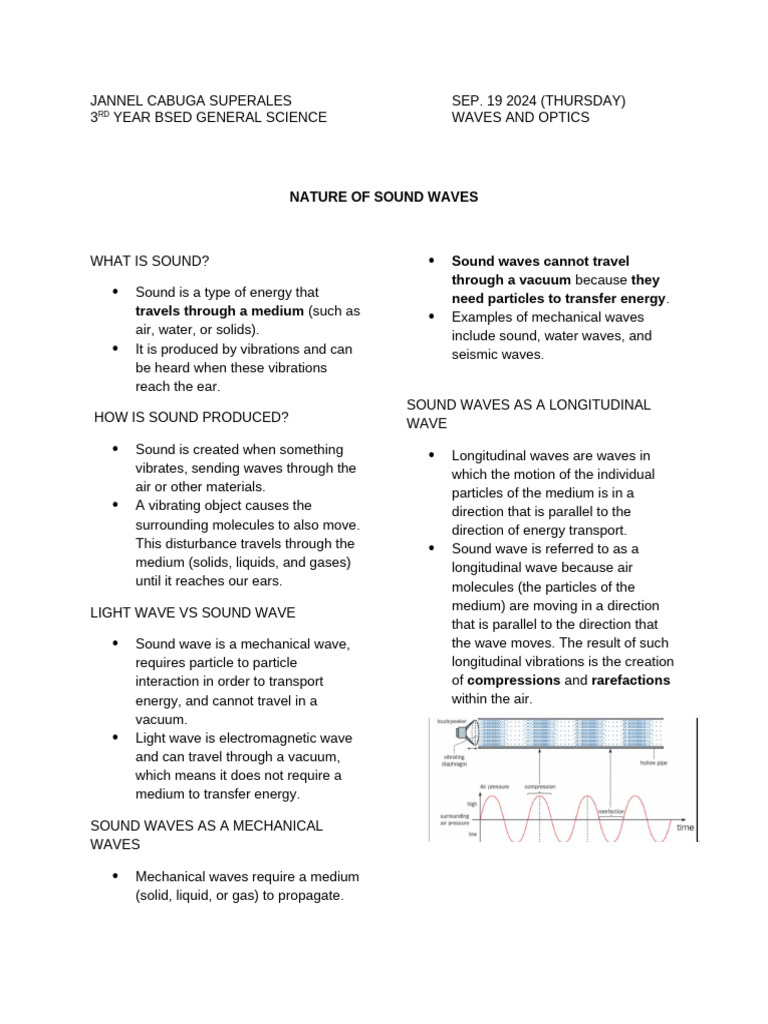SCI312L Nature of Sound Waves | PDF | Sound | Waves