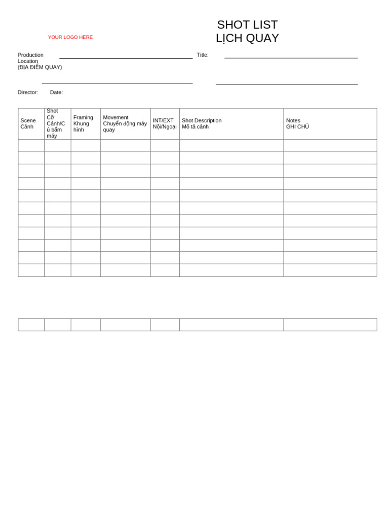 Lịch Quay (Shotlist) | PDF