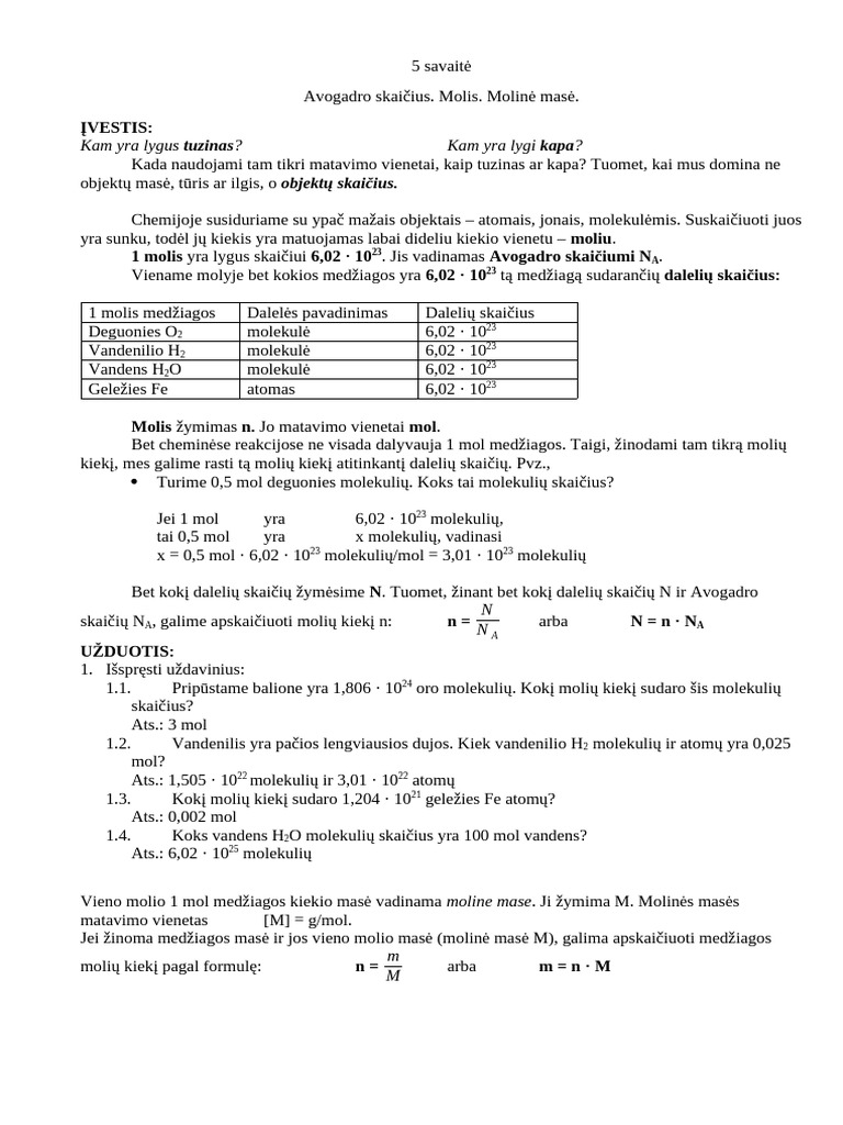 5 - Savaite - Molis - Avogadro Skaicius | PDF