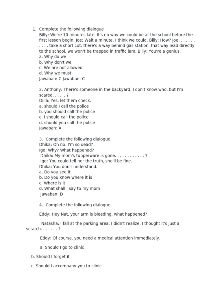 Complete The Following Dialogue | PDF