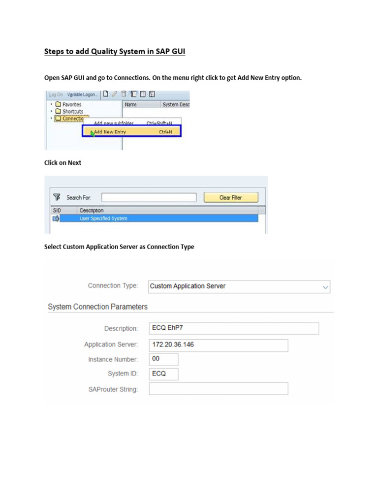 Add Quality System ECQ in SAP GUI | PDF