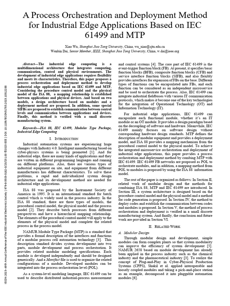 A Process Orchestration And Deployment Method For Industrial Edge