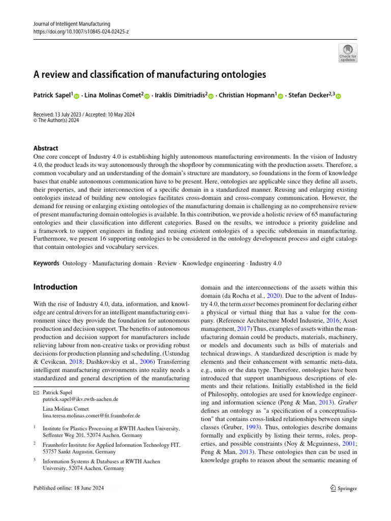 A Review and Classification of Manufacturing Ontologies | PDF | Ontology (Information Science ...