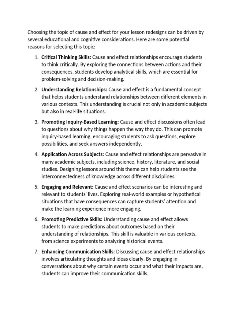 Reasons Why Chose Cause and Effect | PDF | Learning | Thought