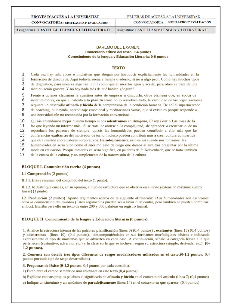 Simulacro Examen 2Â Ev | PDF | Palabra