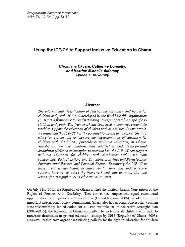 Using The ICF-CY To Support Inclusive Education in Ghana | PDF ...