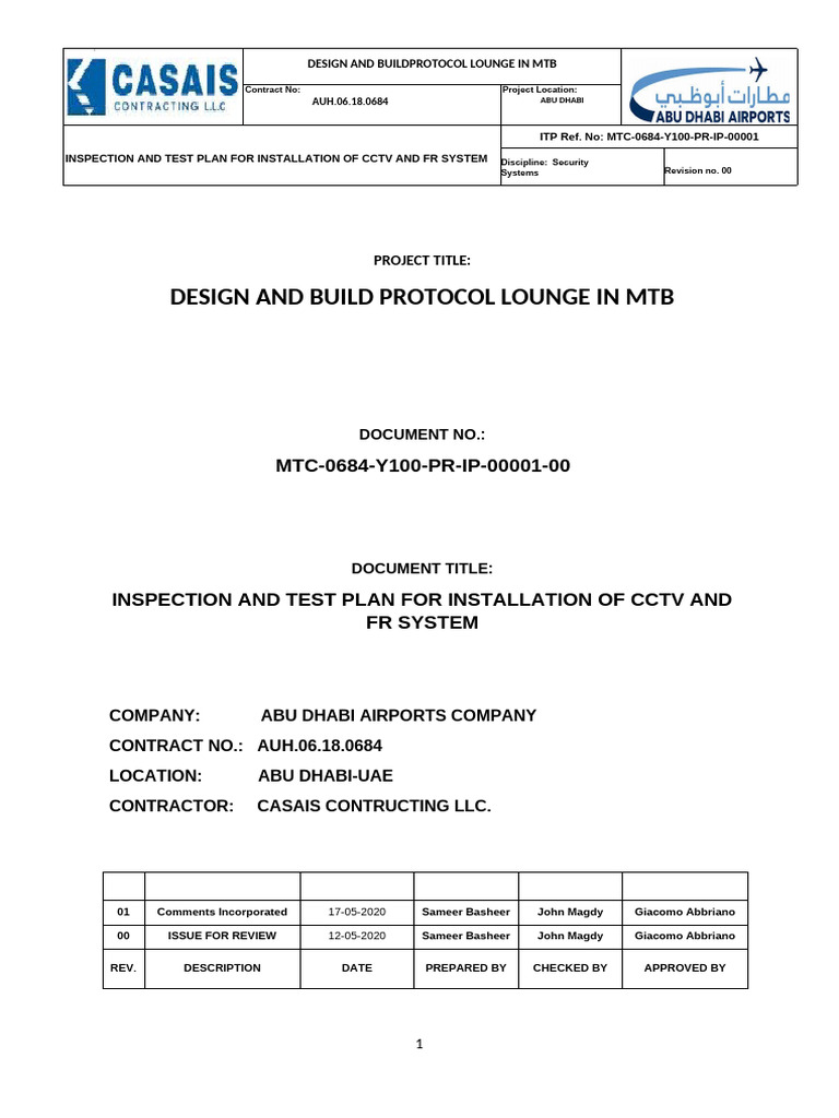 INSPECTION AND TEST PLAN FOR CCTV AND FR SYSTEM | PDF | Specification ...