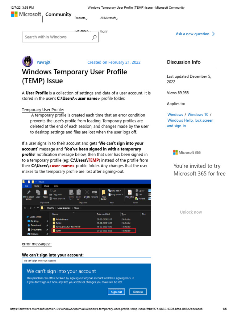 Windows Temporary User Profile (TEMP) Issue - Microsoft Community | PDF ...