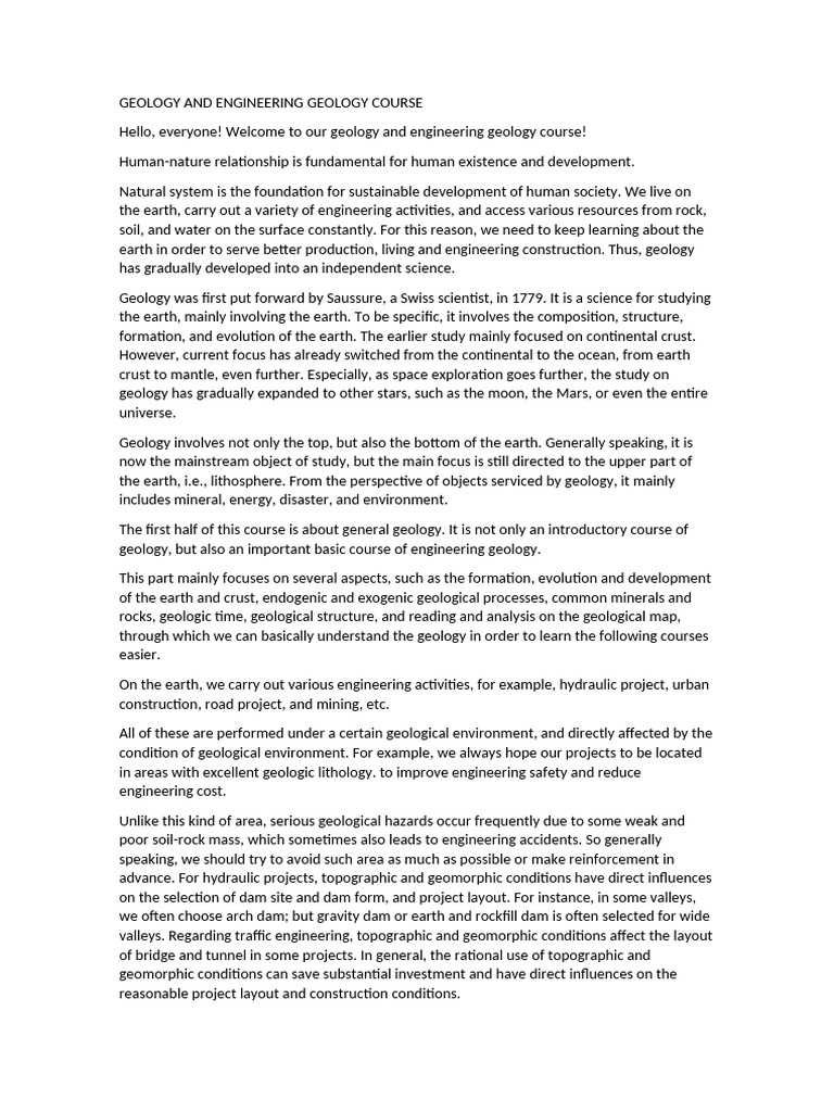 Geology and Engineering Geology Course | PDF | Earth | Natural Sciences