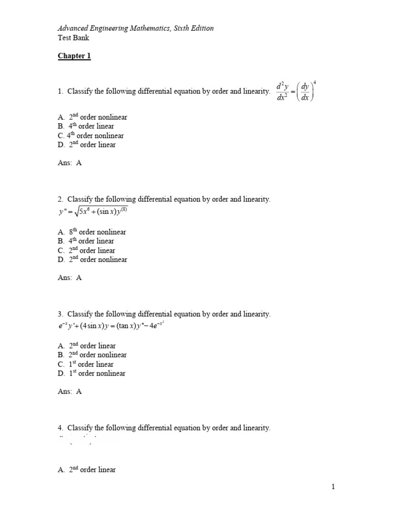 Question Bank For Advanced Engineering Mathematics (6th Edition) by ...