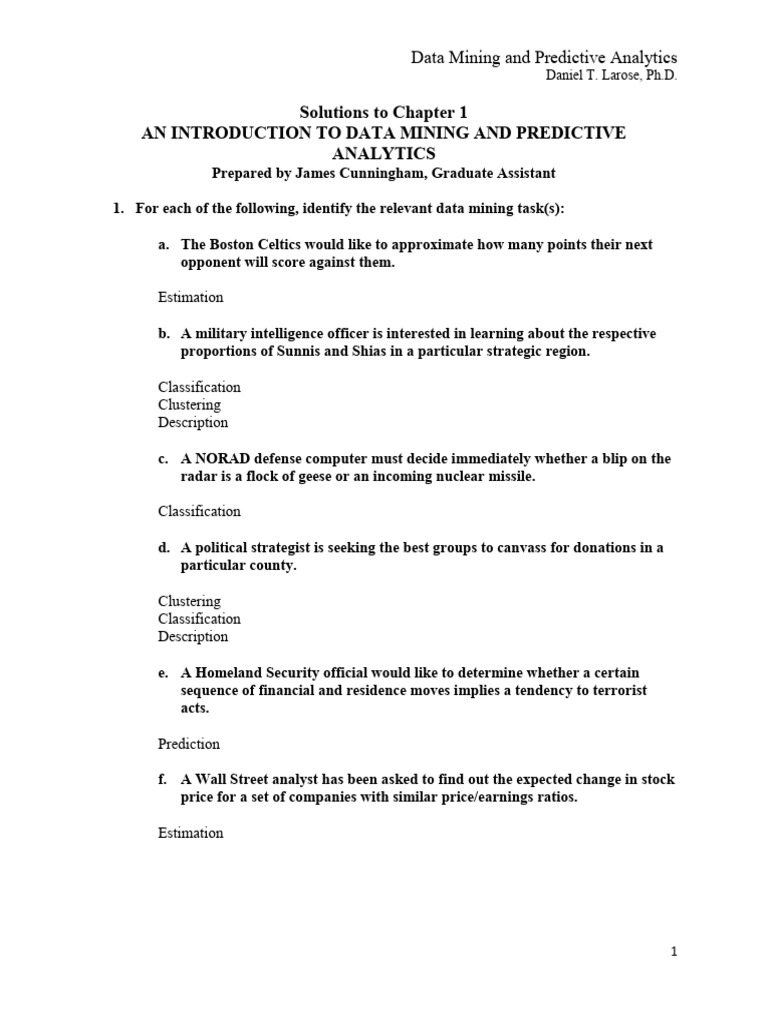 Answers To Problems For Data Mining and Predictive Analytics (2nd Edition) by Larose | PDF ...