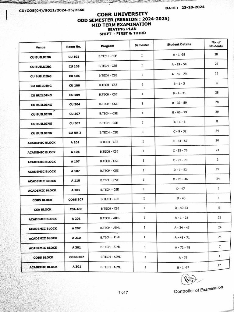 Seating Plan Shift I and III MTE Odd Sem 24-25 23-Oct-2024 17-33-28 | PDF