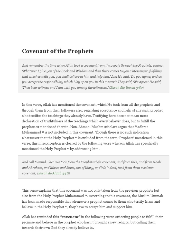 Covenant of The Prophets | PDF | Muhammad | Prophets And Messengers In ...