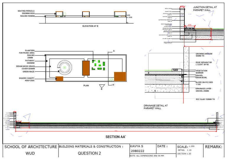 School of Architecture WUD Remark:: Section Aa' | PDF | Architectural ...