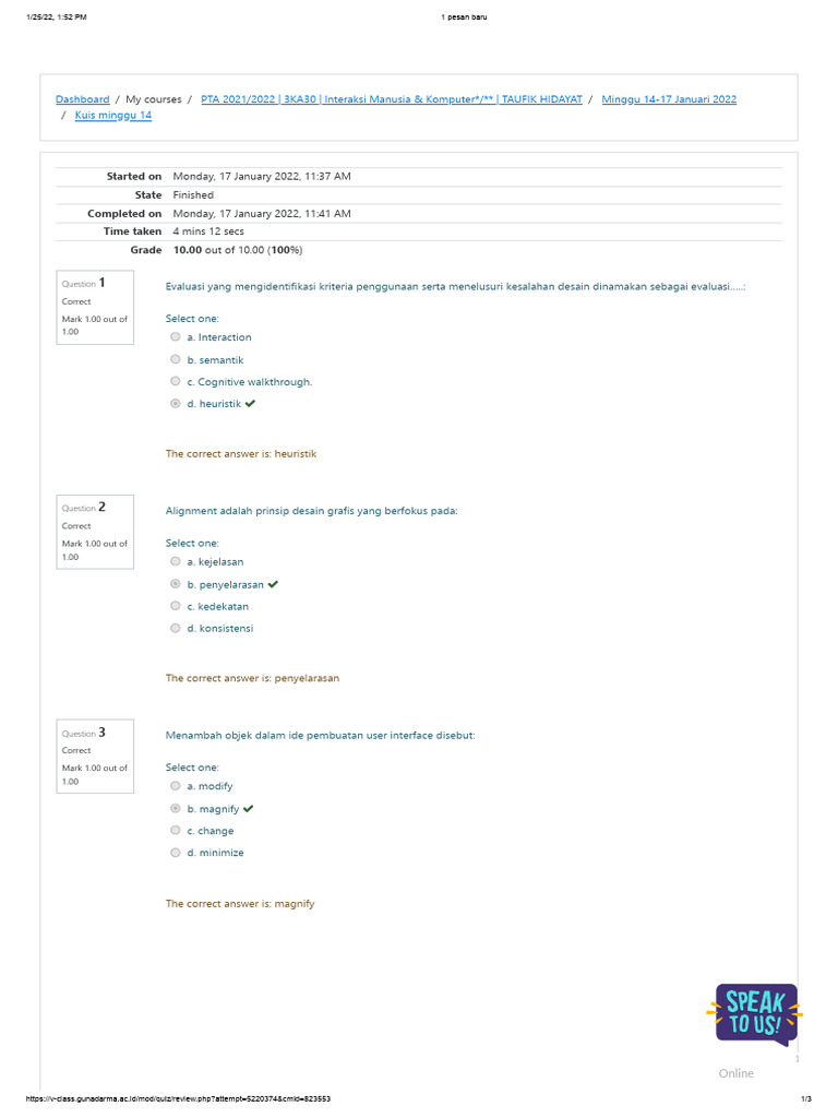 Kuis Minggu 14 - Attempt Review | PDF