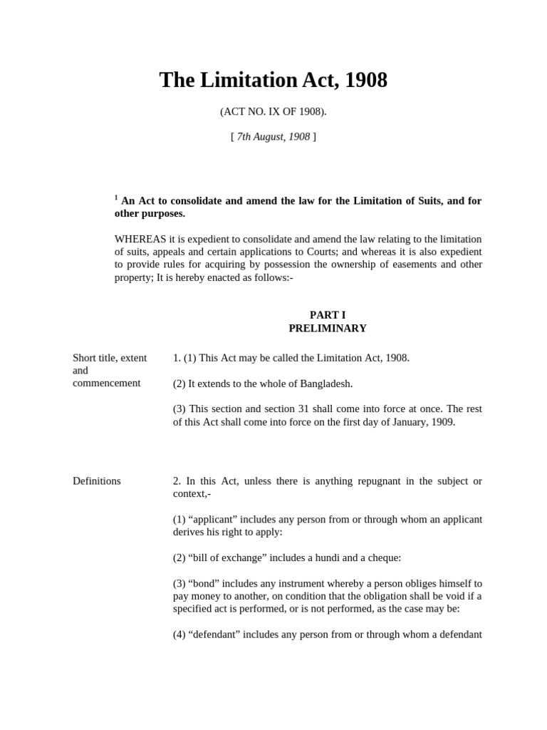 03.the Limitation Act 1908 | PDF | Lawsuit | Judgment (Law)