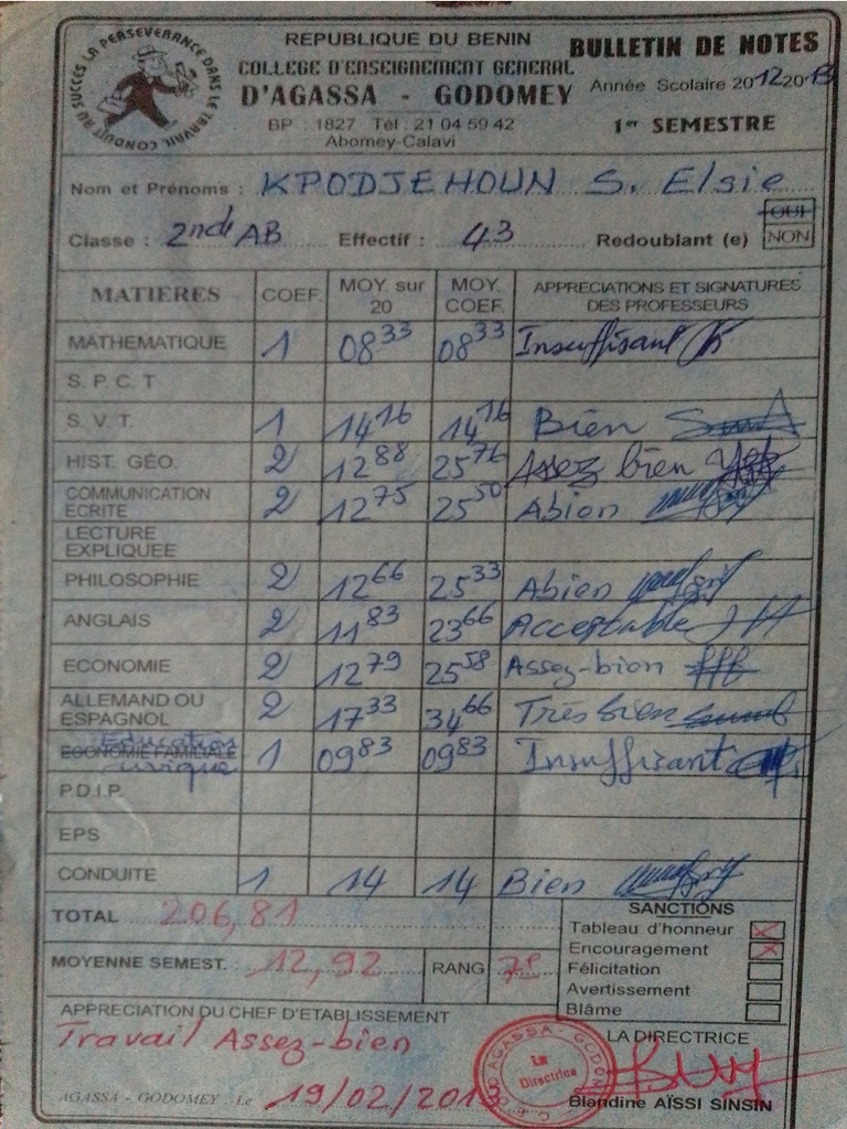 Bulletin de Note 2nd | PDF