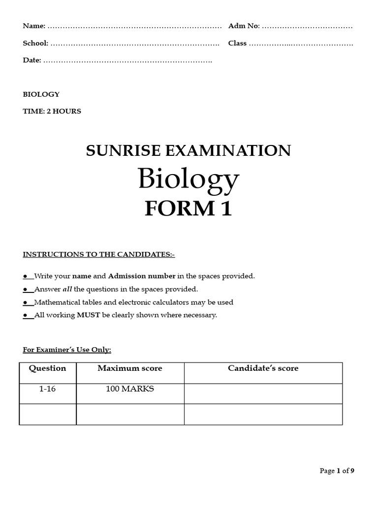 231 F1 Biology QS | PDF | Cell (Biology) | Proteins