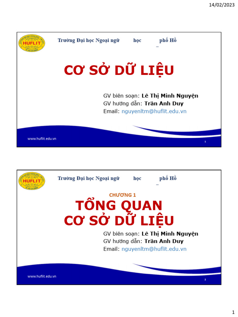 Tuan 01 - Chuong 1 - Tong Quan Ve CSDL | PDF