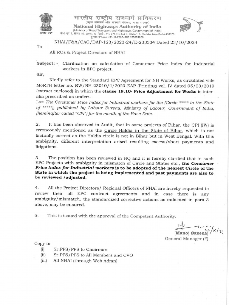 Circular To All NHAI 23-10-24 | PDF