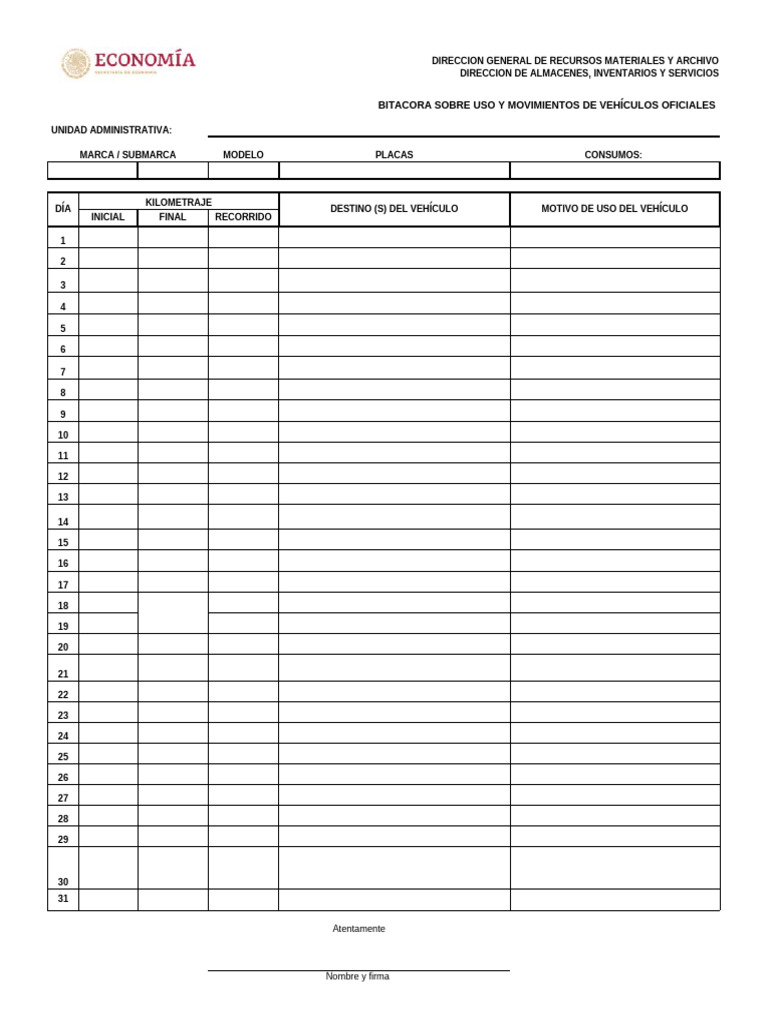 Copia de Formato Bitácora de Movimientos de Uso Vehicular | PDF