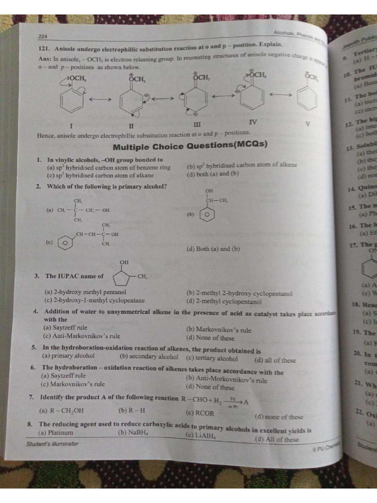 Alcohols Phenols Chem MCQ | PDF