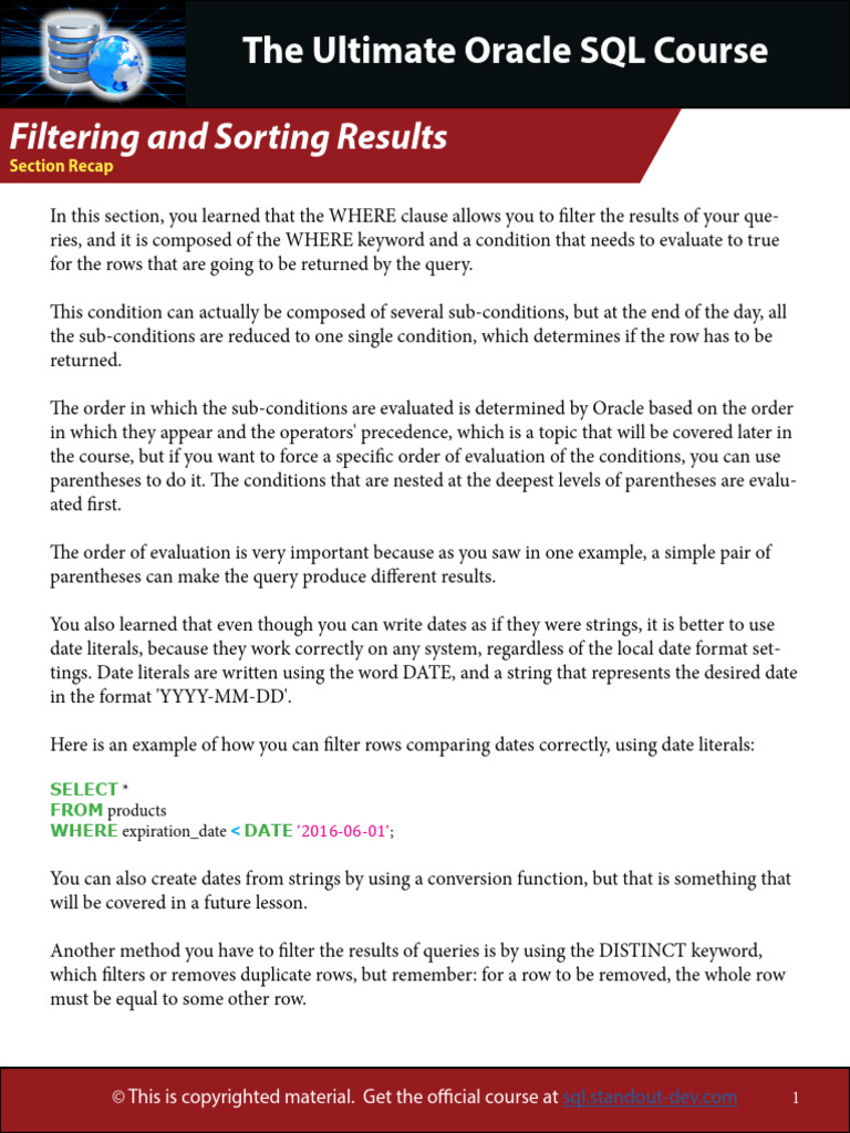 Filtering and Sorting Results RECAP | PDF | Computer Programming | Databases