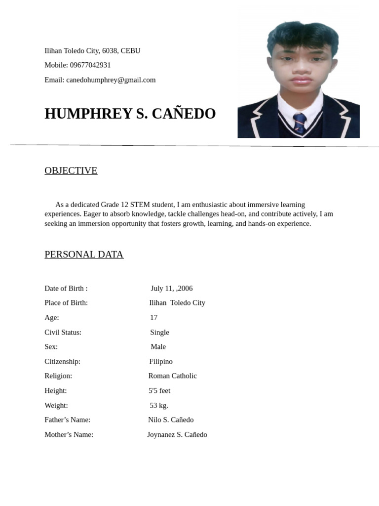 Humphrey S. Cañedo: Objective | PDF