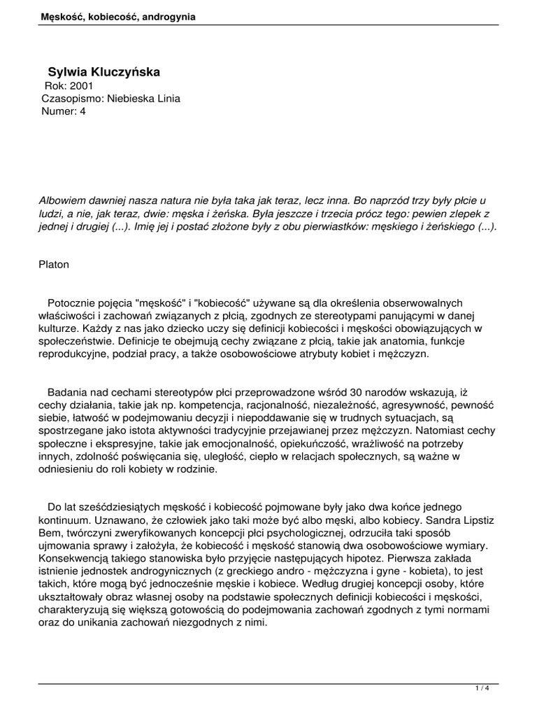 Meskosc Kobiecosc Androgynia | PDF