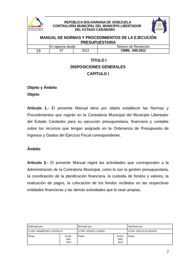 2013manual de Normas y Procedimientos de La Ejec Presup de La Cont. Mun ...