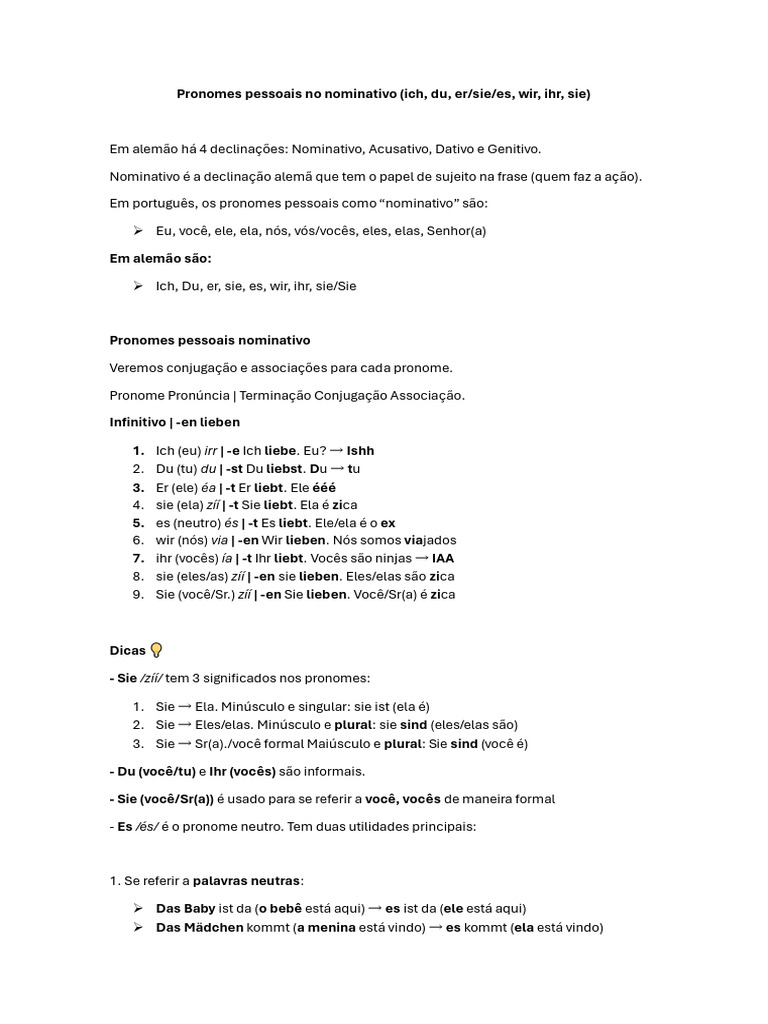 Lektion 3 - Pronomes Pessoais No Nominativo | PDF | Famílias linguísticas | Tipologia linguística