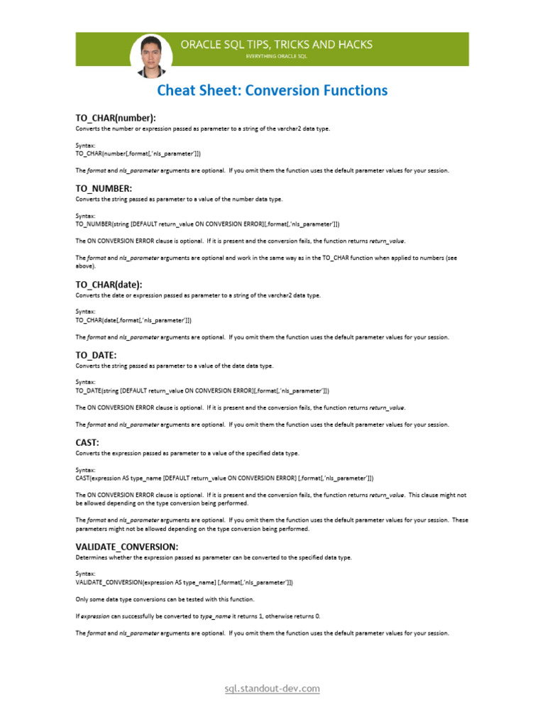 Conversionfunctions Cheatsheet Pdf Parameter Computer Programming Control Flow